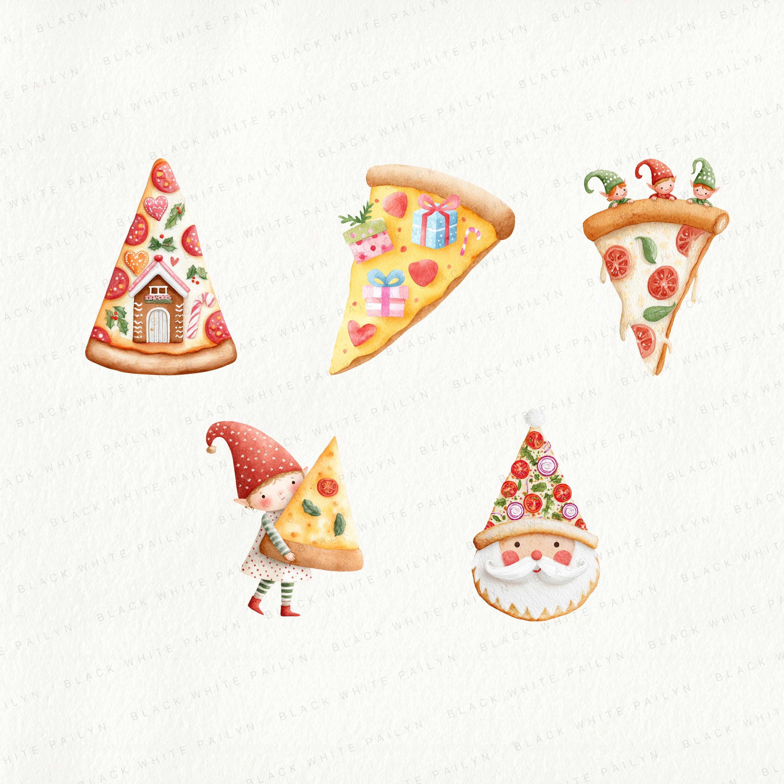 Christmas Pizza Clipart Bundle PNG | Cute Holiday Pizza Slice ...