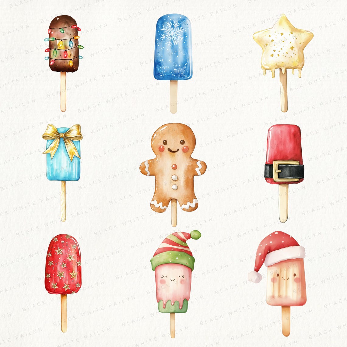 Christmas Ice Cream Clipart Bundle: Holiday Popsicle Stickers (digital ...