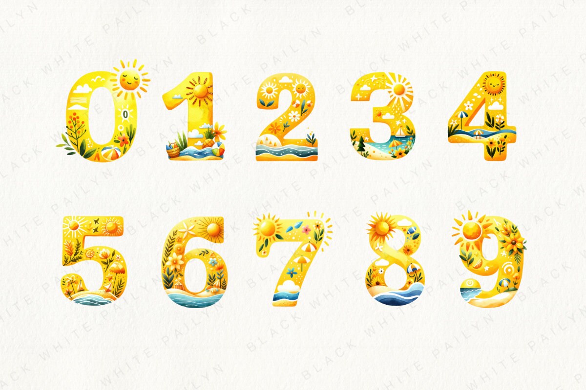 Yellow Summer Alphabet Decorated With Summer Elements,beach,sunflower ...