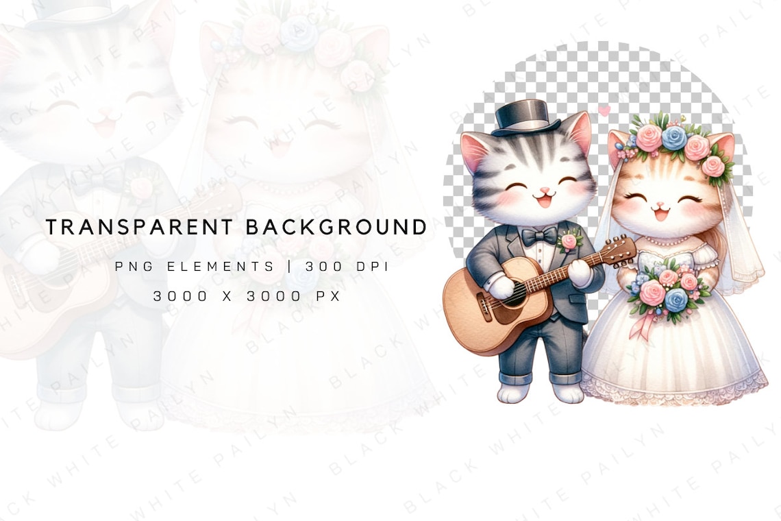 Cute Cat Wedding Clipart,cat Couple Png,wedding Png,valentines Day ...