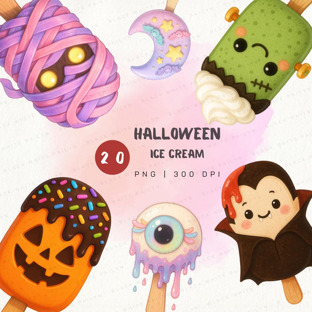 Cute Halloween Ice Cream Clipart Bundle | Kawaii Spooky Dessert PNG Set ...