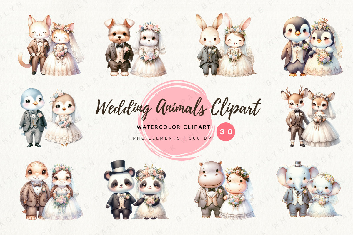 Wedding Animals PNG Clipart, Cute Animal Couple Clipart,romatic Animal ...