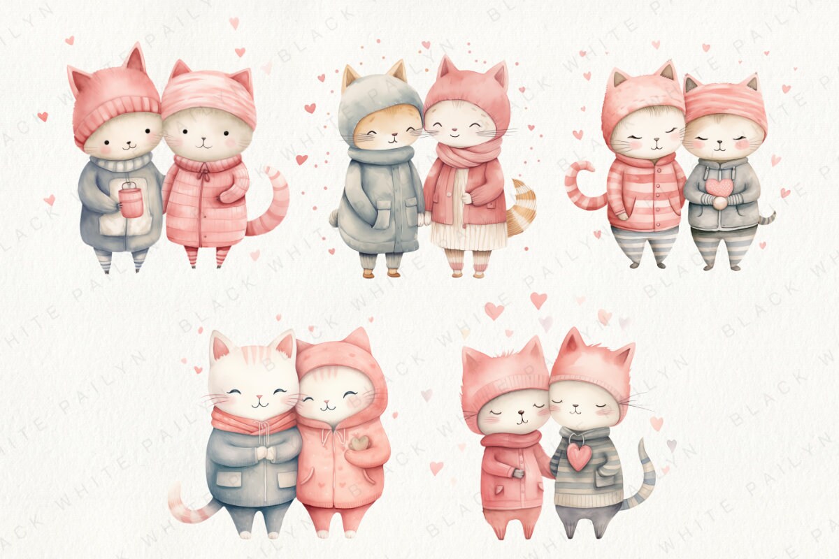 Cute Cat Couple Clipart,cat for Shirt,valentine Clipart Kids,valentine ...