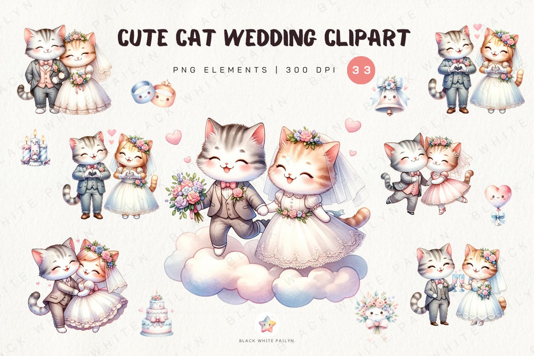 Cute Cat Wedding Clipart,cat Couple Png,wedding Png,valentines Day ...