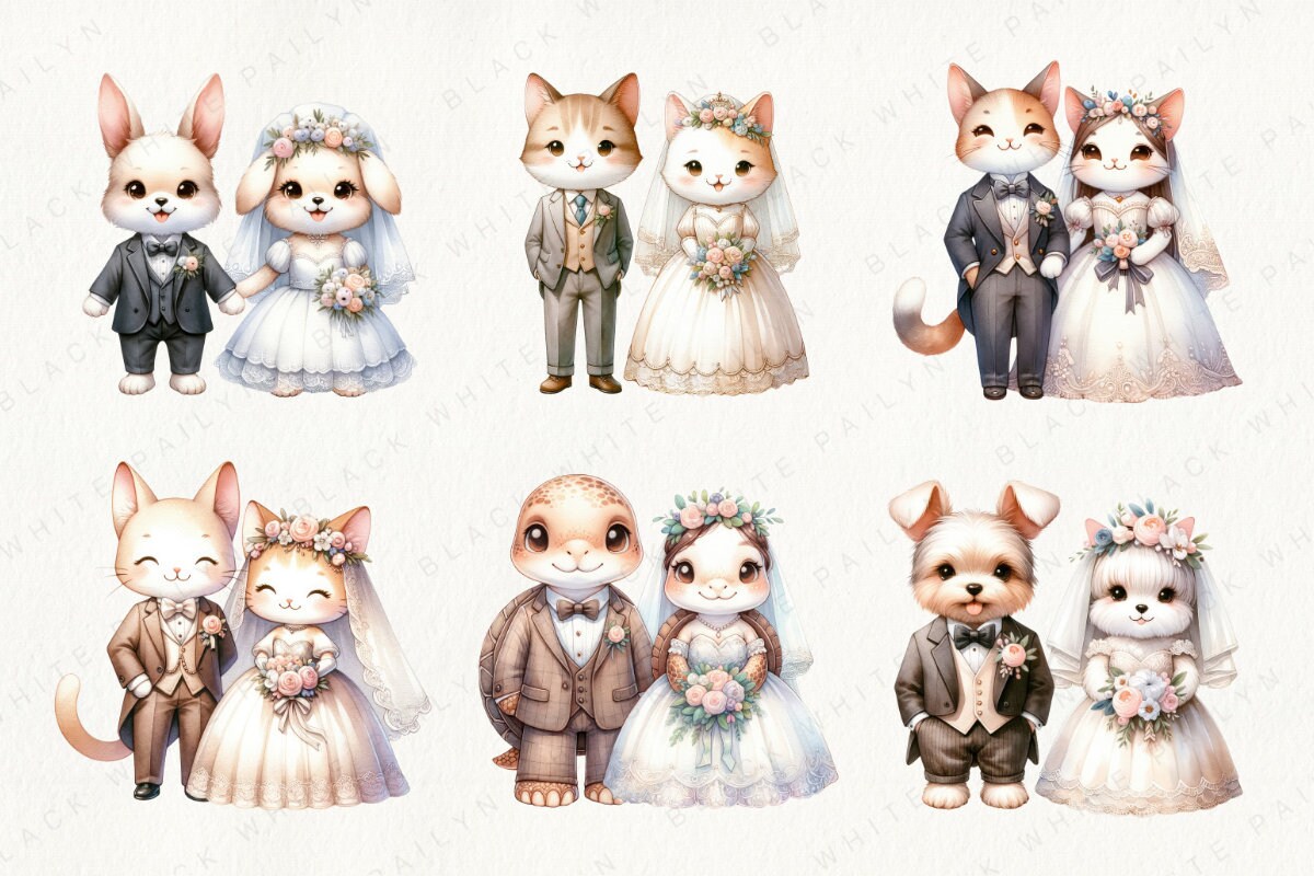 Wedding Animals PNG Clipart, Cute Animal Couple Clipart,romatic Animal ...