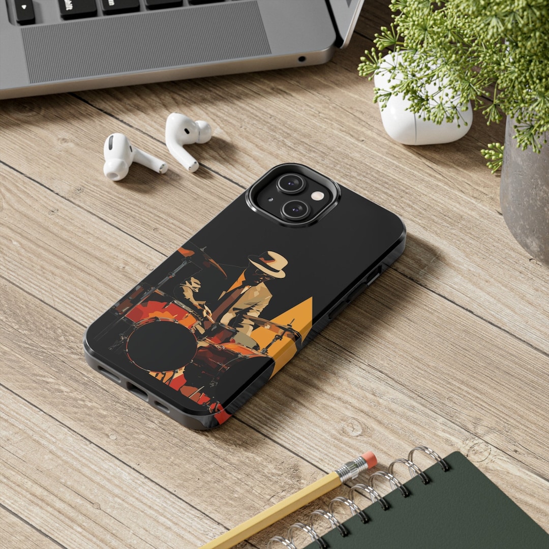 Jazz Drummer Silhouette Phone Case - Durable Polycarbonate and Rubber ...