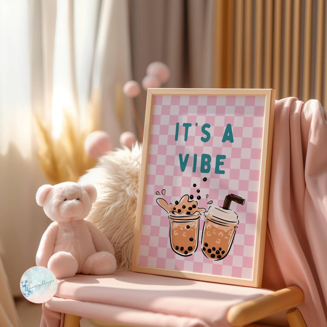 Girls "it’s a Vibe" Bubble Tea Wall Art – Cute Aesthetic Print – Boba ...