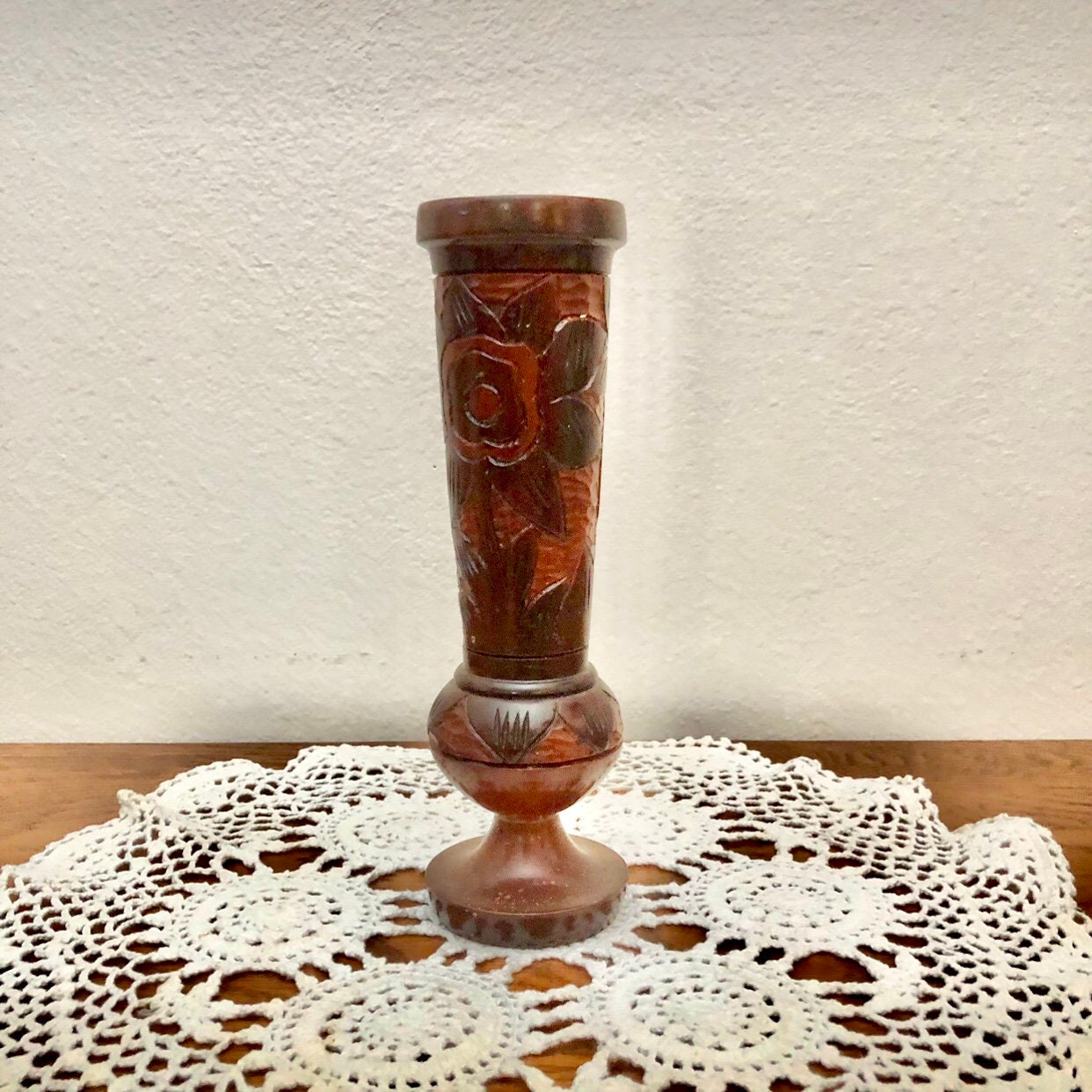 Vintage Hand Carved Wooden Vase - Etsy