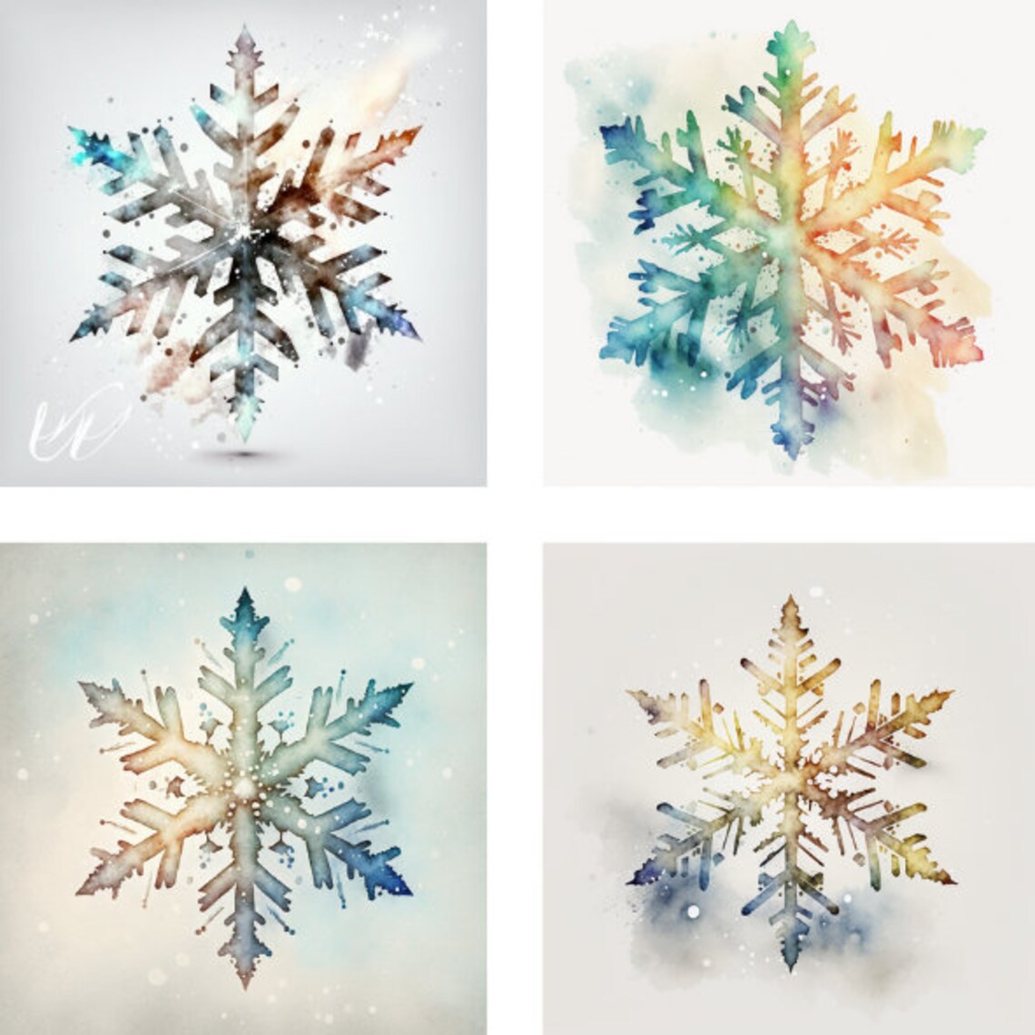 20 Watercolor Winter PNG Snowflakes, Christmas Clipart, Commercial Use ...