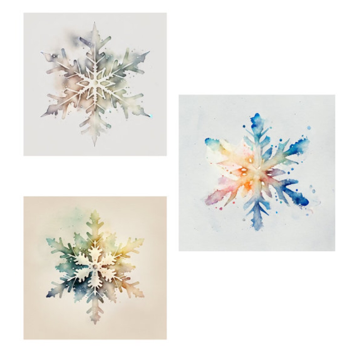 20 Watercolor Winter PNG Snowflakes, Christmas Clipart, Commercial Use ...