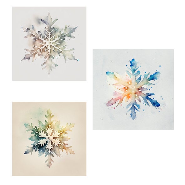 20 Watercolor Winter PNG Snowflakes, Christmas Clipart, Commercial Use ...