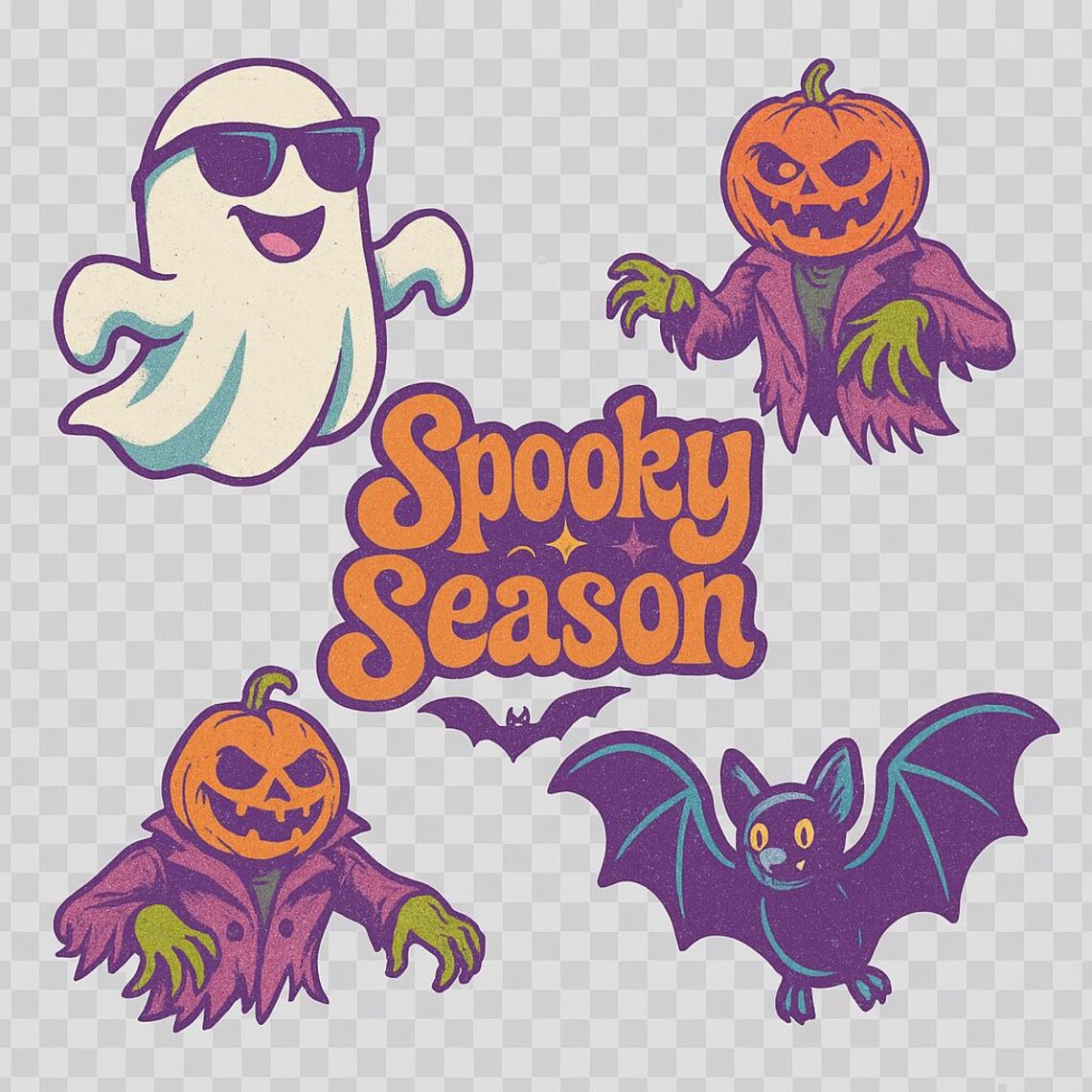 Retro Halloween Clipart Bundle - Vintage 80s Spooky Season PNG Pack (20 ...