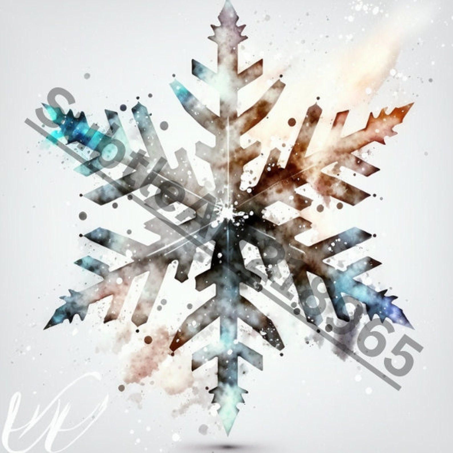 20 Watercolor Winter PNG Snowflakes, Christmas Clipart, Commercial Use ...