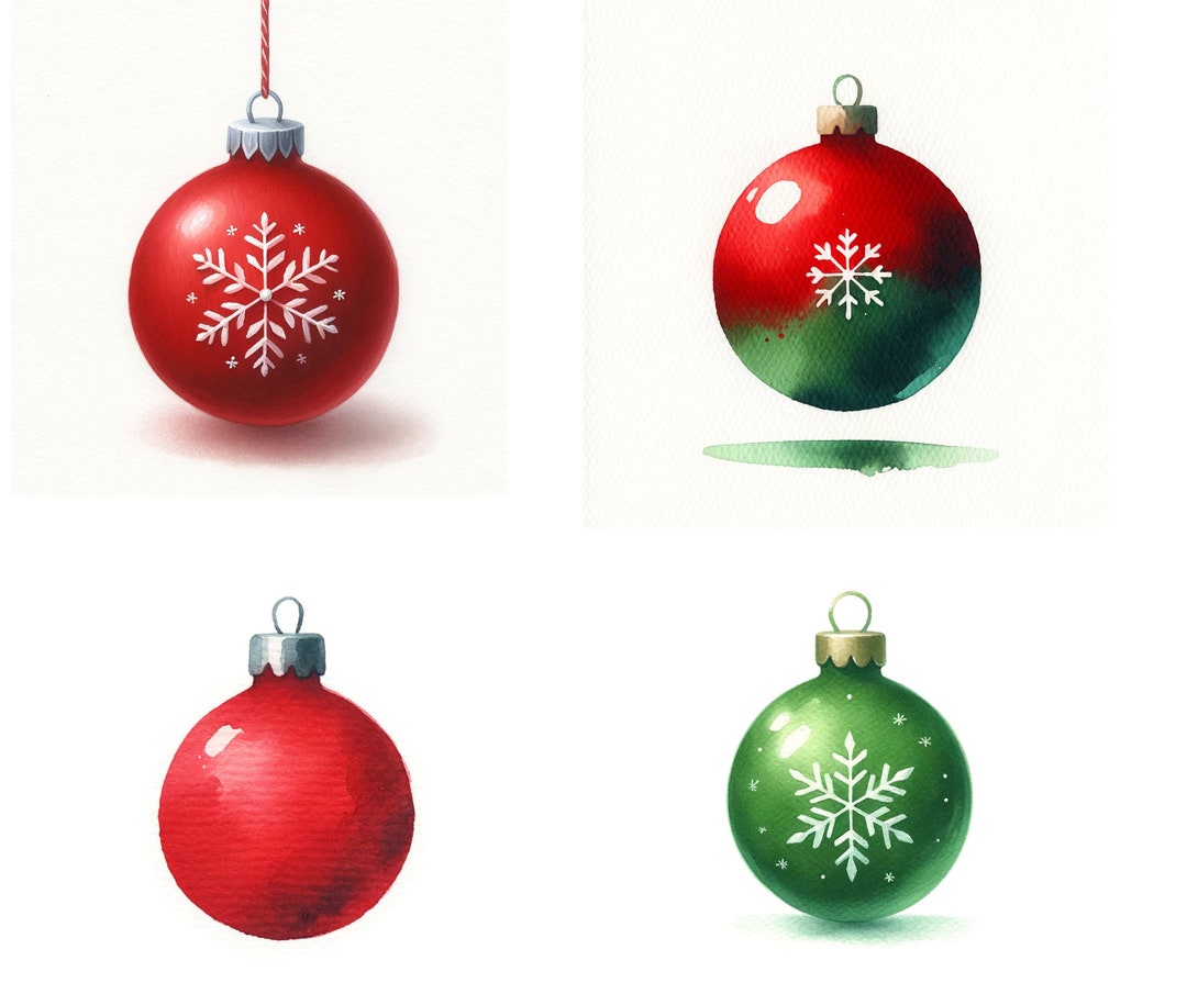 Set of 20 Watercolor Christmas Ornaments, Digital Images, Clipart or ...