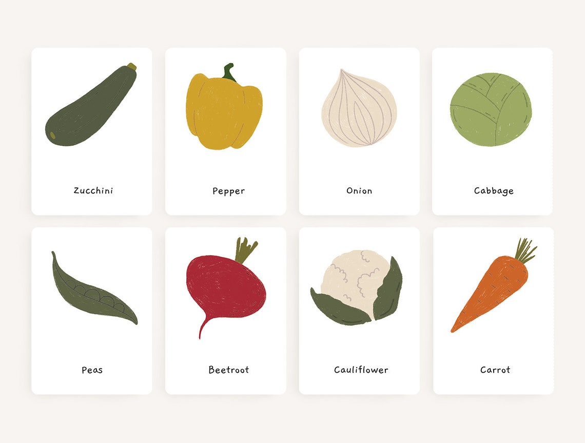 16 Vegetables Flash Cards | Montessori Flashcards | Educational ...