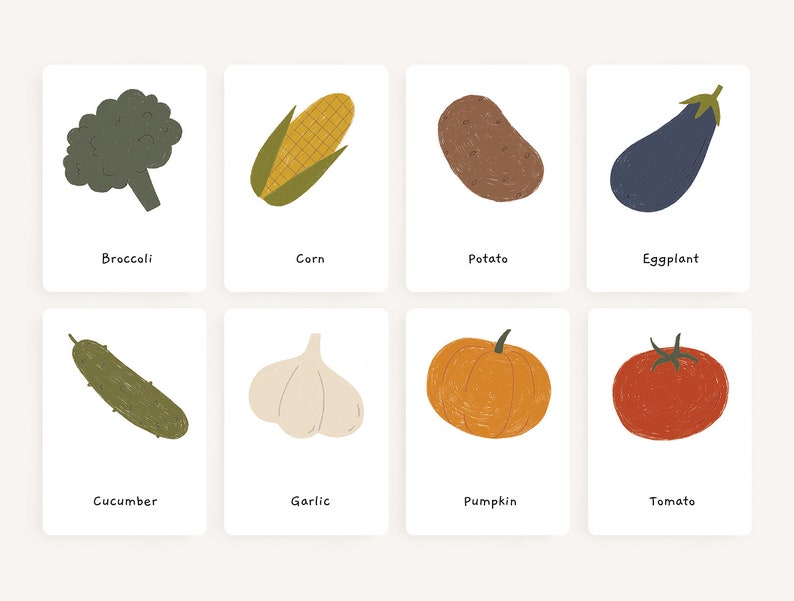16 Vegetables Flash Cards | Montessori Flashcards | Educational ...