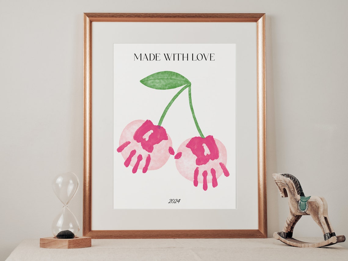 Cherry Poster | Handprint Craft | Birthday Gift for Mom, Dad, Grandma ...