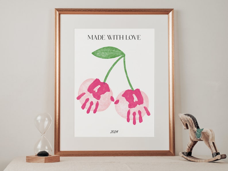 Cherry Poster | Handprint Craft | Birthday Gift for Mom, Dad, Grandma ...