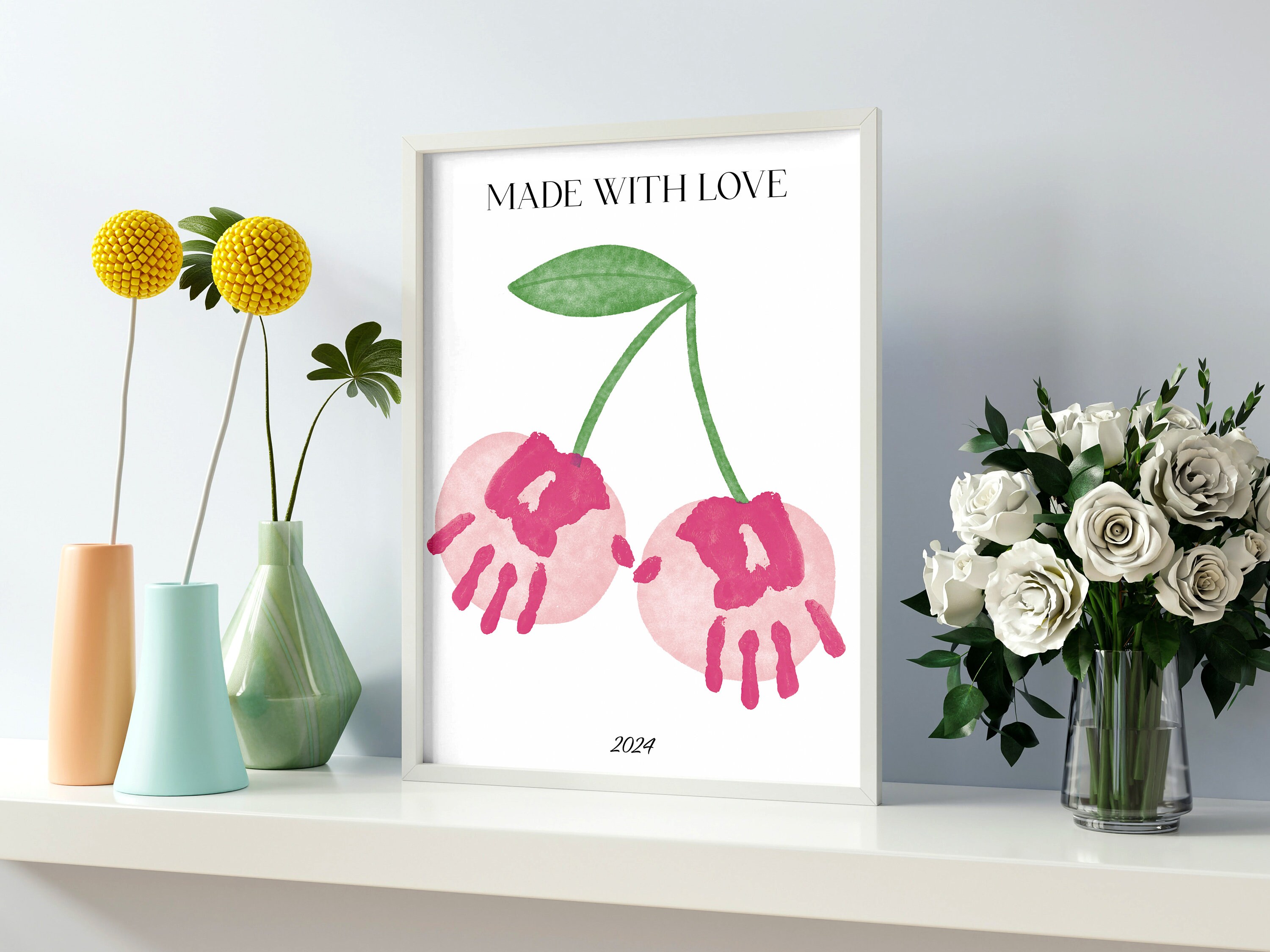 Cherry Poster Handprint Craft Birthday Gift for Mom, Dad, Grandma ...
