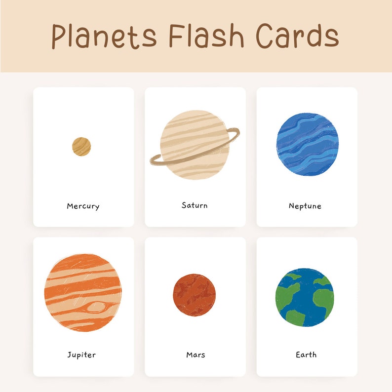 Planets Flash Cards Montessori Flashcards Educational Printable Cards ...