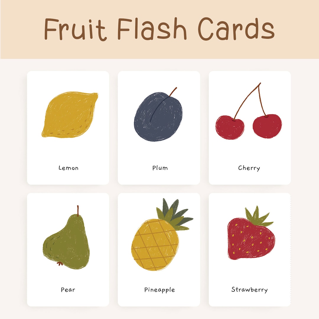 16 Fruits Flash Cards | Montessori Flashcards | Educational Printable ...