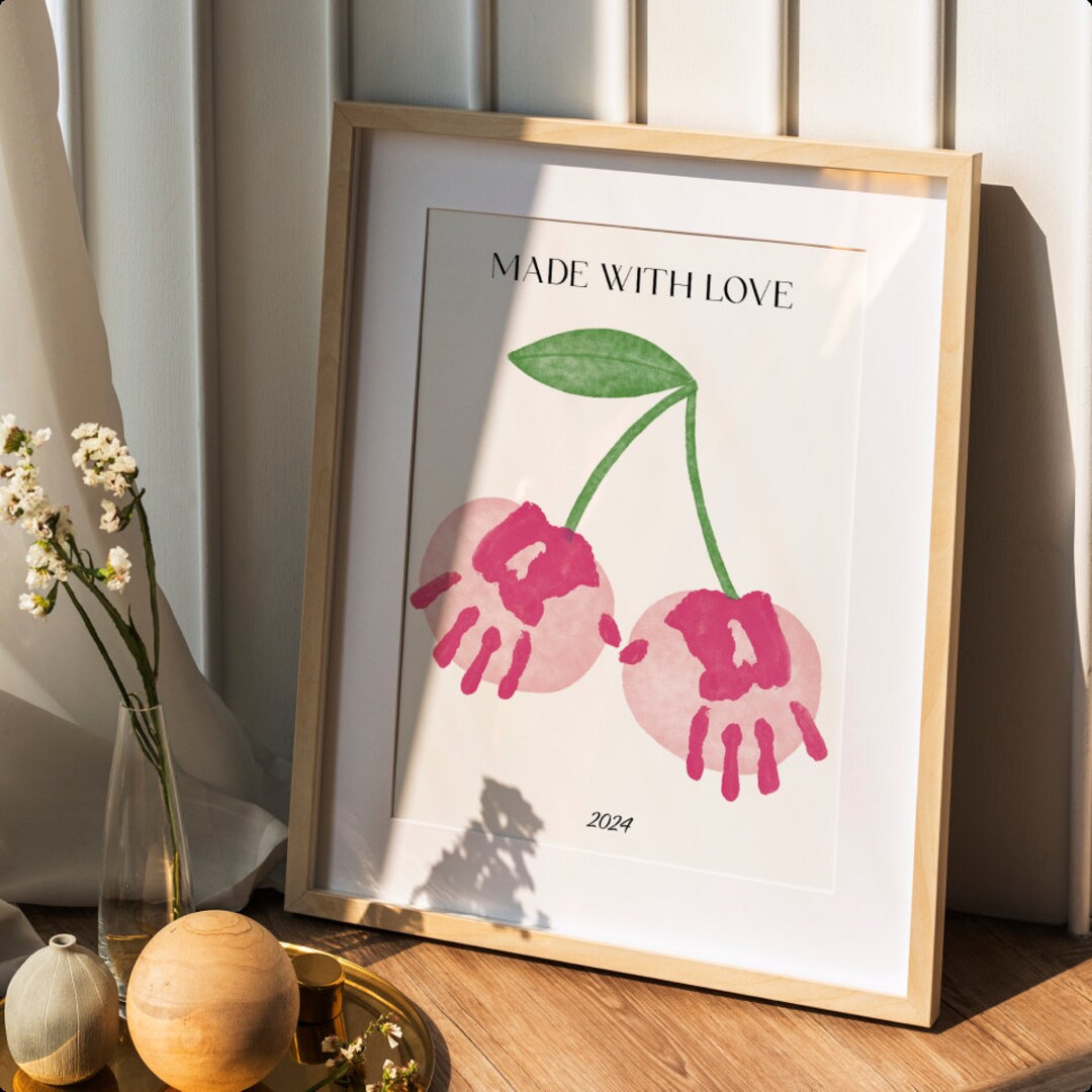 Cherry Poster | Handprint Craft | Birthday Gift for Mom, Dad, Grandma ...