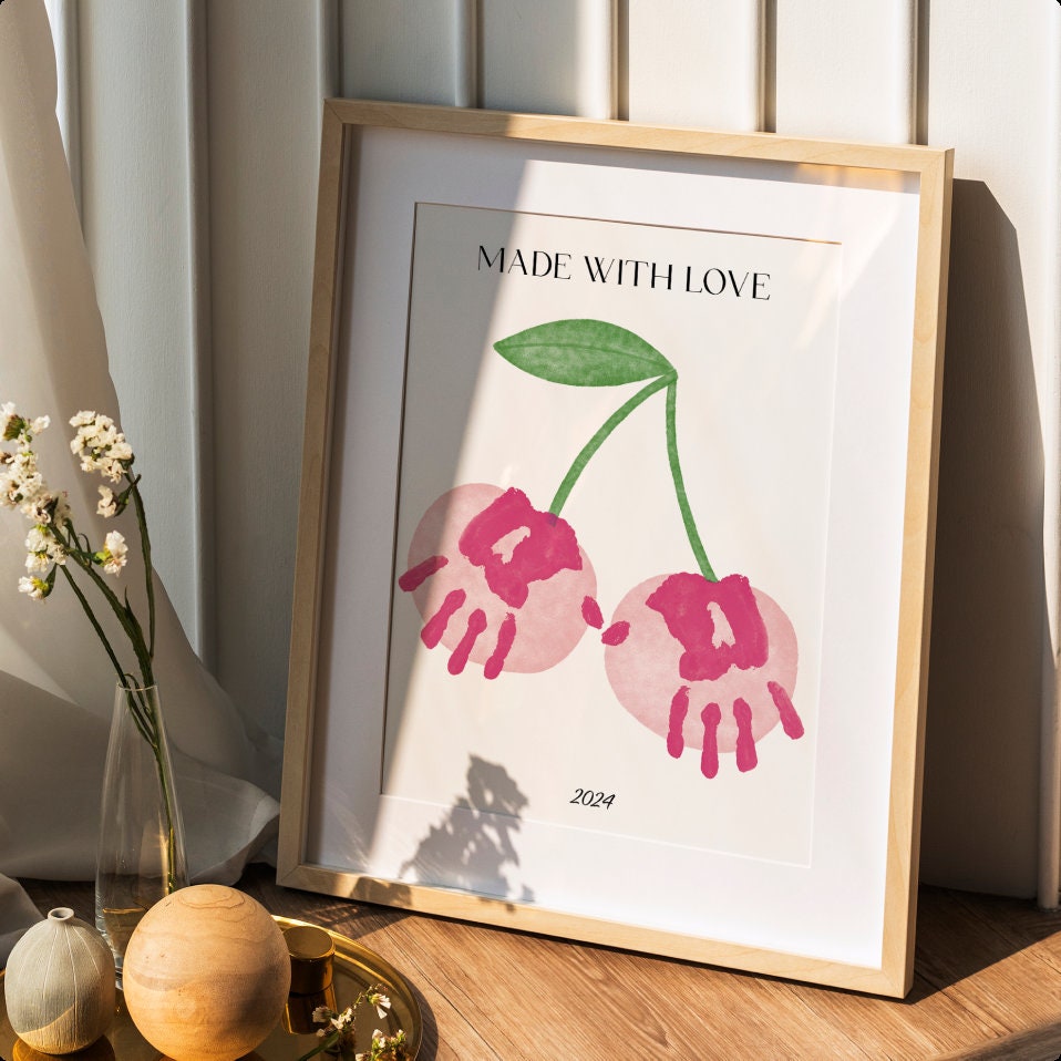 Cherry Poster Handprint Craft Birthday Gift for Mom, Dad, Grandma ...