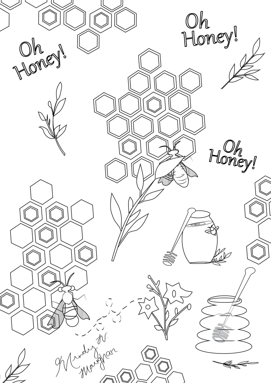 Bees and Honey Coloring Page Downloadable, Printable, Coloring Pages - Etsy