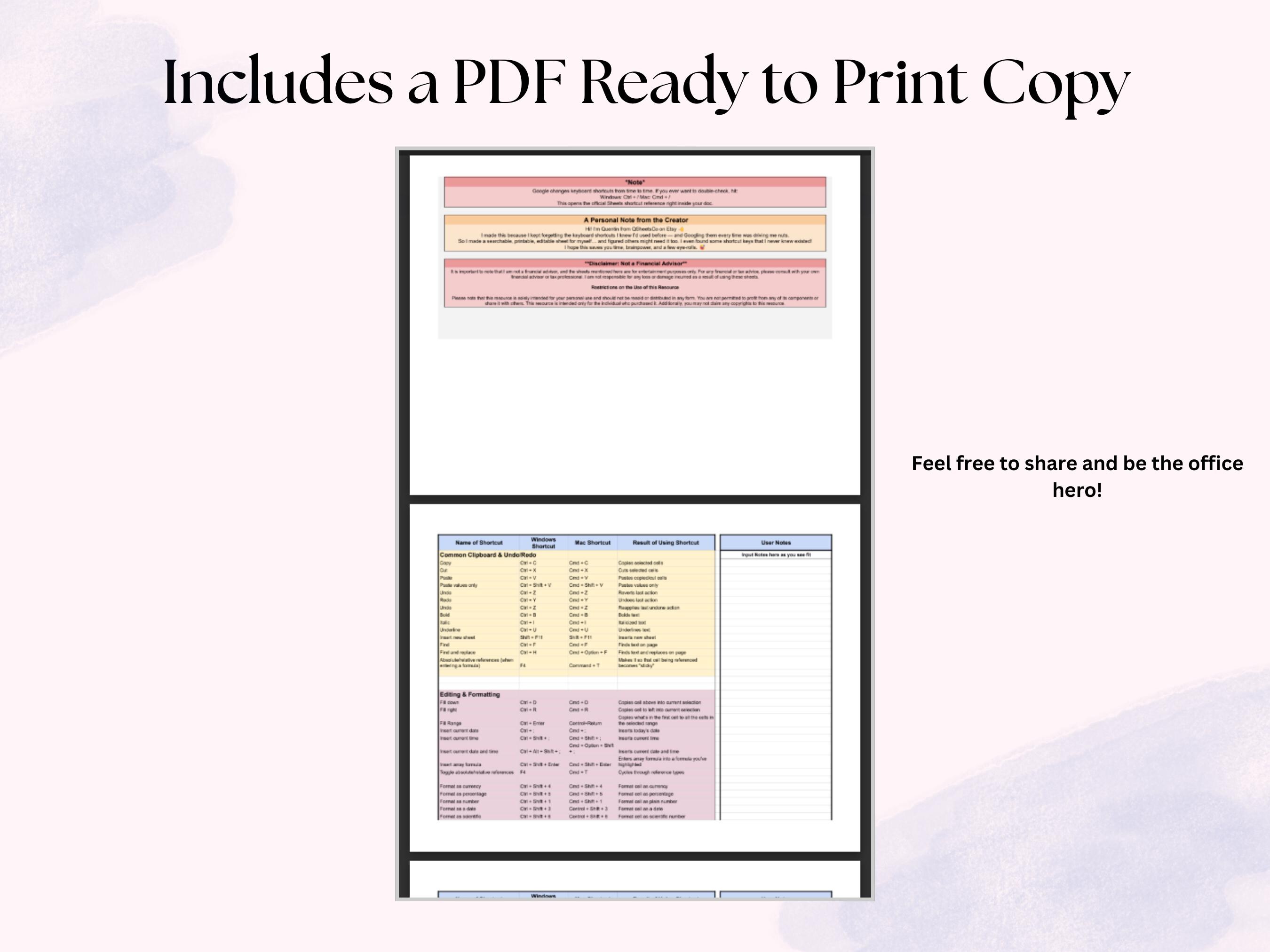 Google Sheets Keyboard Shortcut Guide Printable PDF and Editable ...