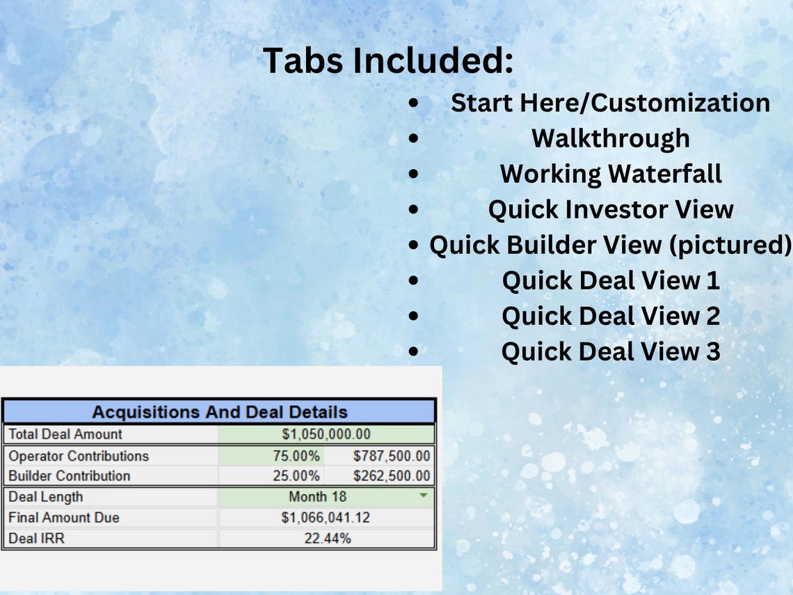 Real Estate Land Construction Waterfall Google Sheet Tracker Return on ...