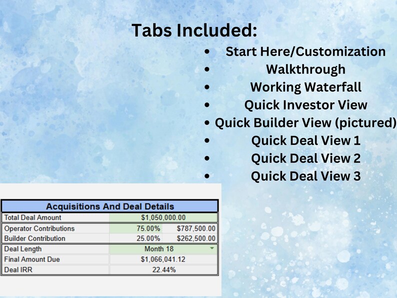 Real Estate Land Construction Waterfall Google Sheet Tracker Return on ...