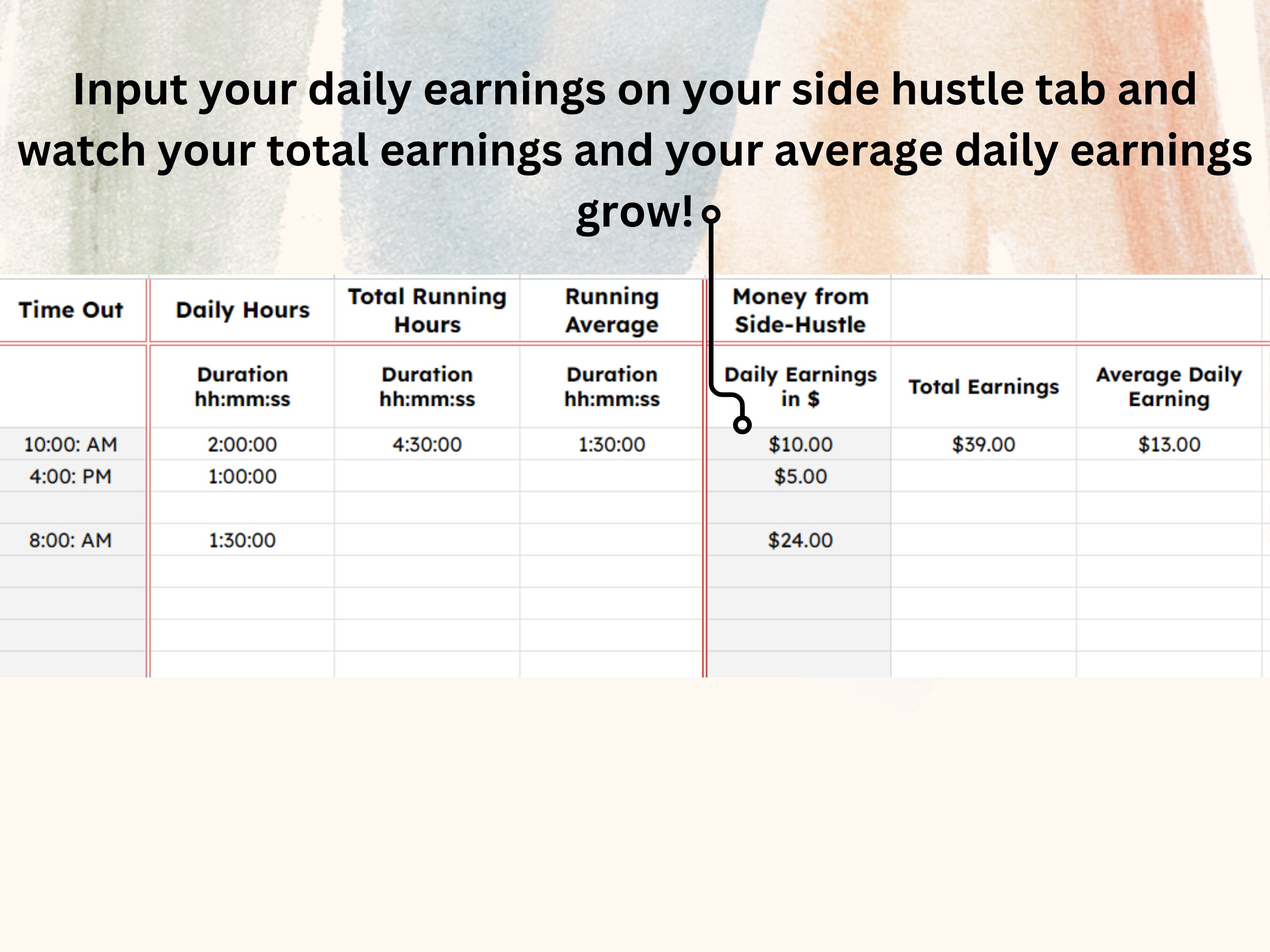 Time Tracker Spreadsheet Time in Time Out Google Sheets Side Hustle Day ...