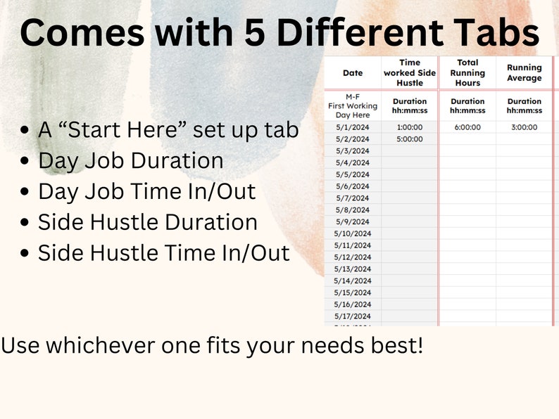 Time Tracker Spreadsheet Time in Time Out Google Sheets Side Hustle Day ...