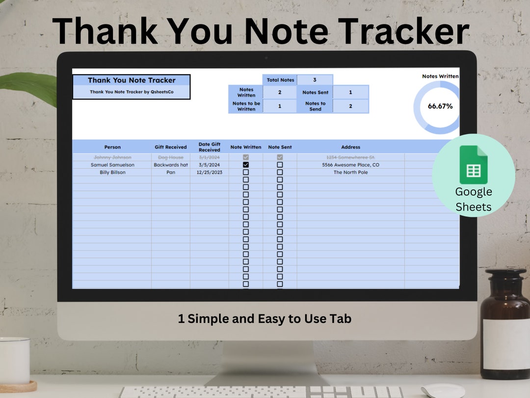 Blue Thank You Note Spreadsheet Gratitude Note Tracker Organized Letter ...