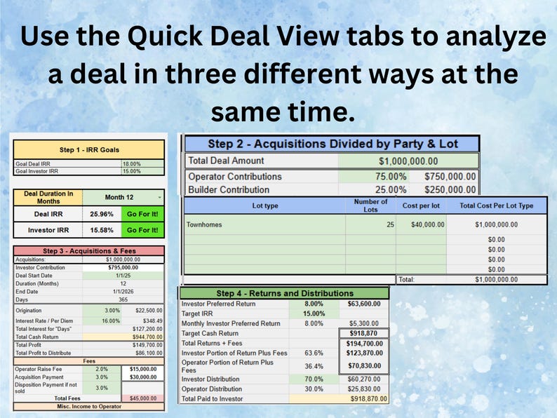 Real Estate Land Construction Waterfall Google Sheet Tracker Return on ...