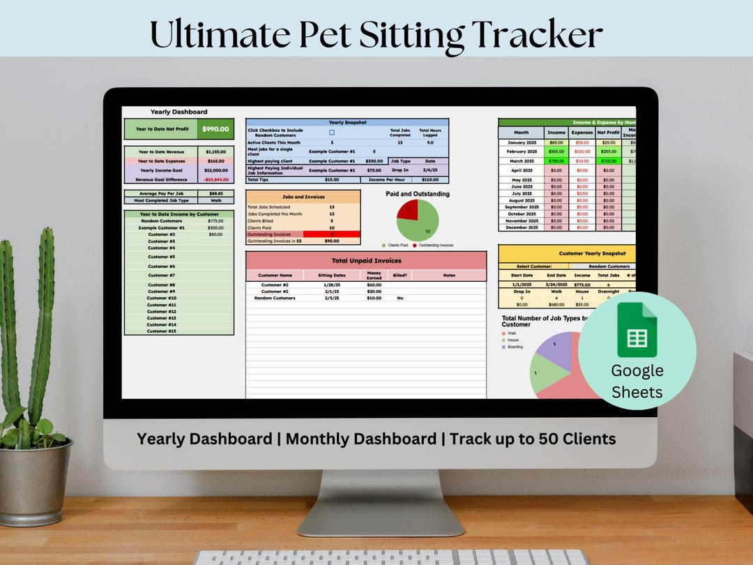 Ultimate Pet Sitting Tracker | Dog Walker Google Spreadsheet | Yearly ...
