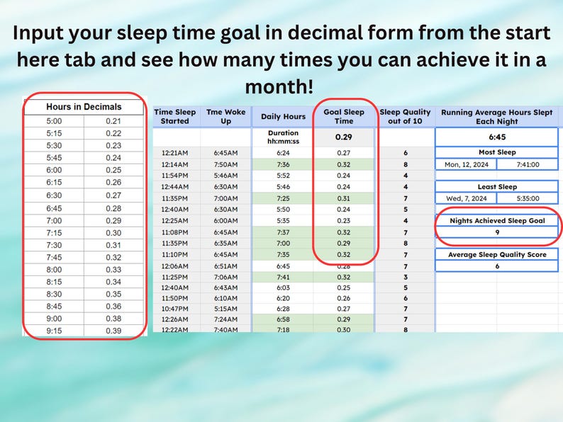 Google Sheet Simple Daily Sleep Tracker and Sleep Score Nightly Monthly ...