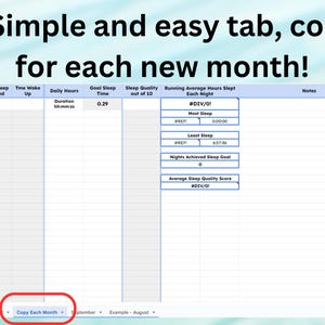 Google Sheet Simple Daily Sleep Tracker and Sleep Score Nightly Monthly ...