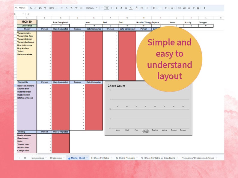 Google Spreadsheets Chore Chart Printables Household Chores Chart ...