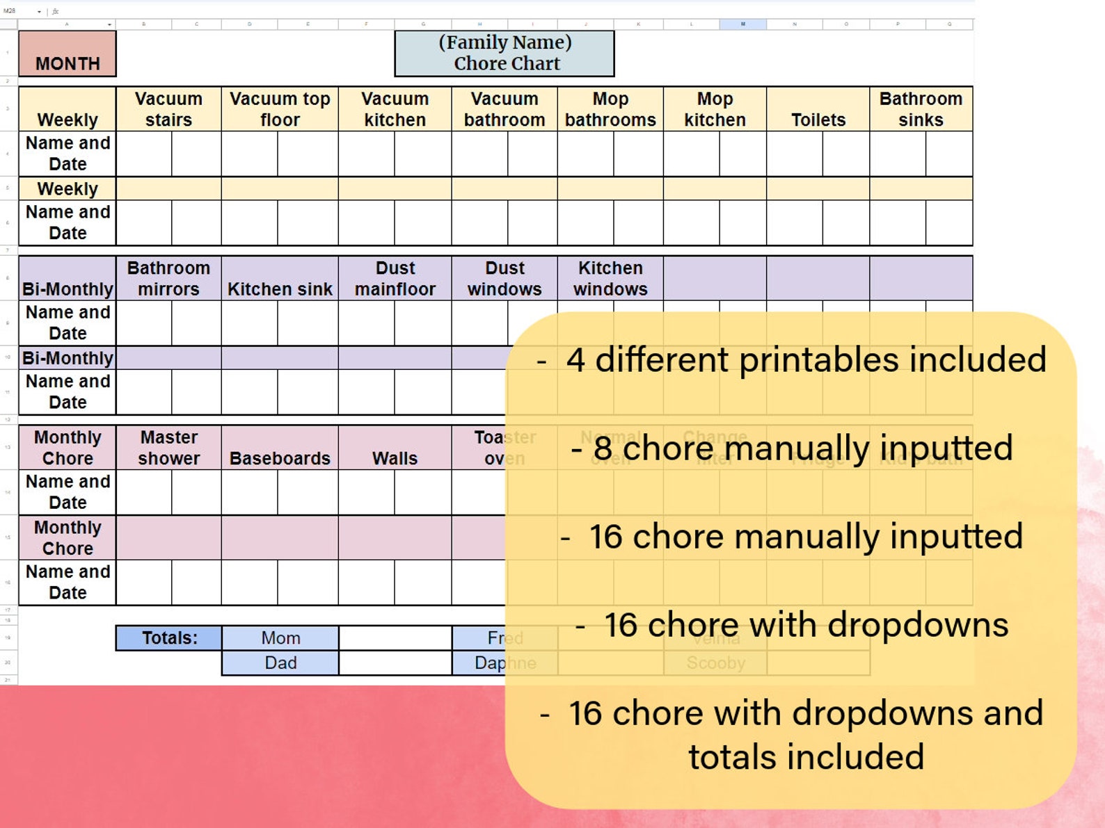 Google Spreadsheets Chore Chart Printables Household Chores Chart ...