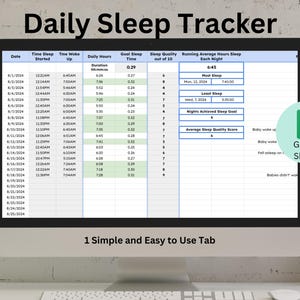 Google Sheet Simple Daily Sleep Tracker and Sleep Score Nightly Monthly ...