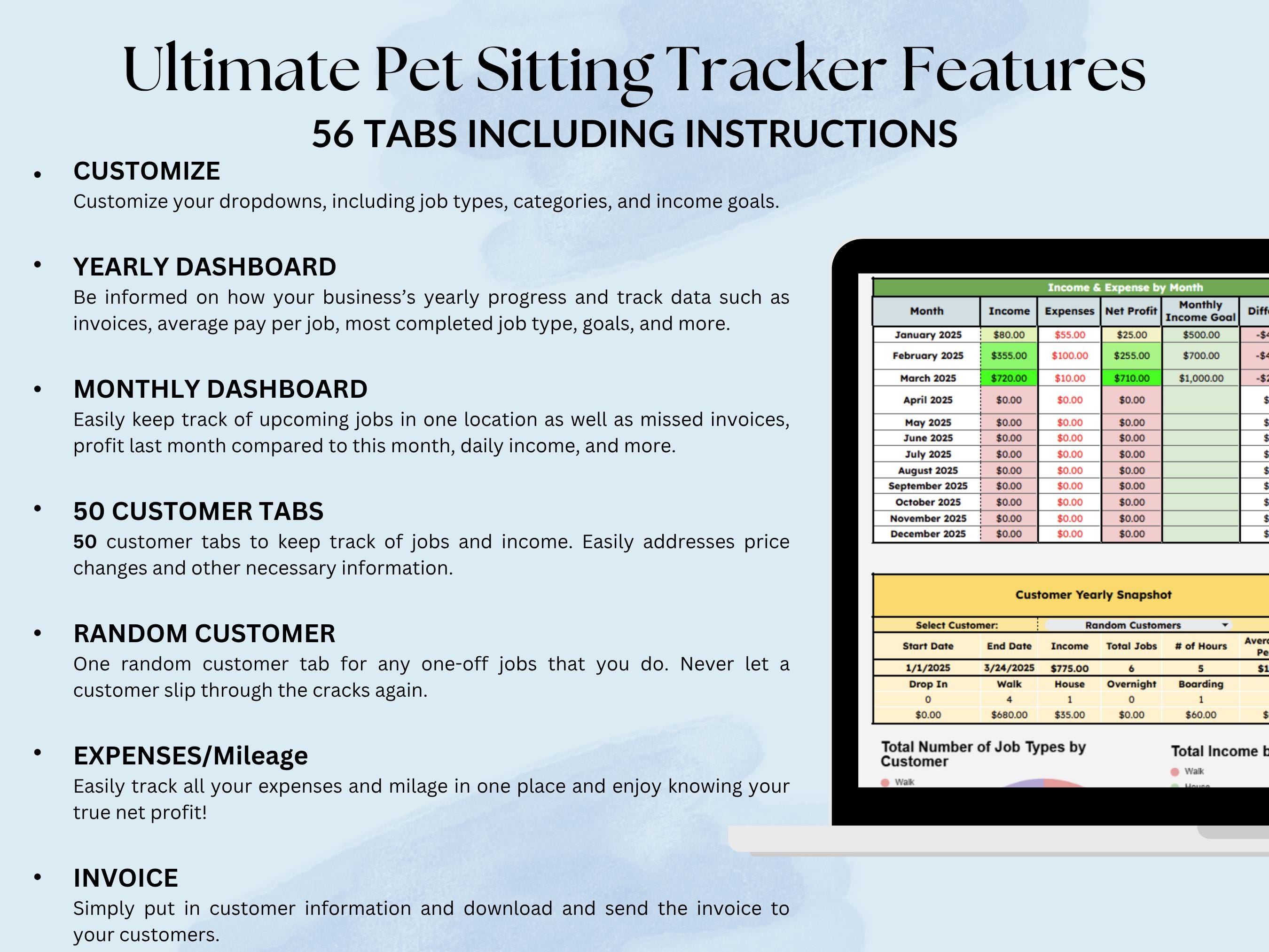 Ultimate Pet Sitting Tracker | Dog Walker Google Spreadsheet | Yearly ...