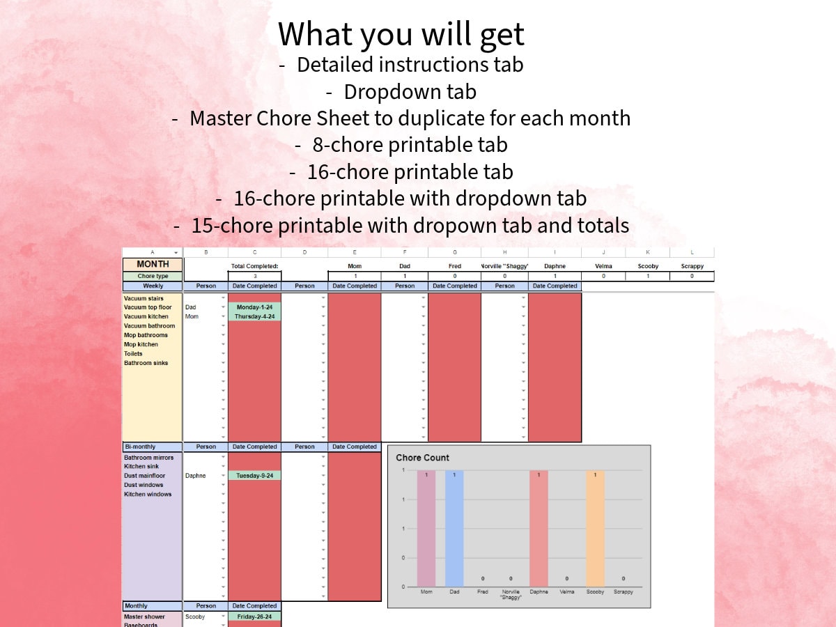 Google Spreadsheets Chore Chart Printables Household Chores Chart ...