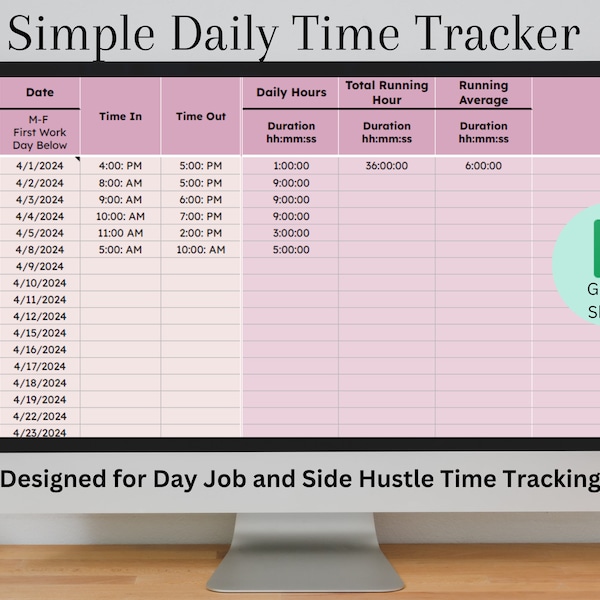 Hours in and Out Spreadsheet - Etsy