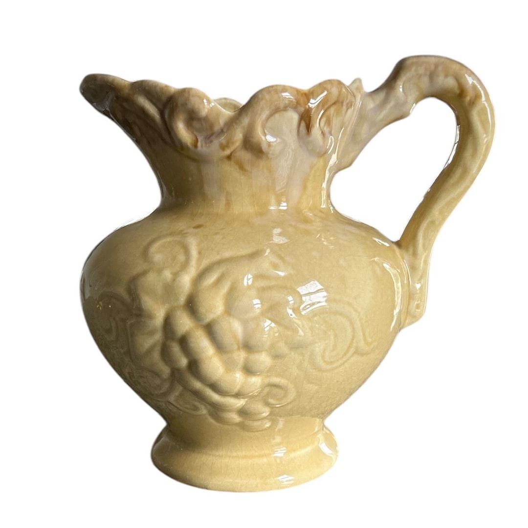 Large Vintage Beige Glazed Grape Embossed Ceramic Pouring Pitcher - Etsy