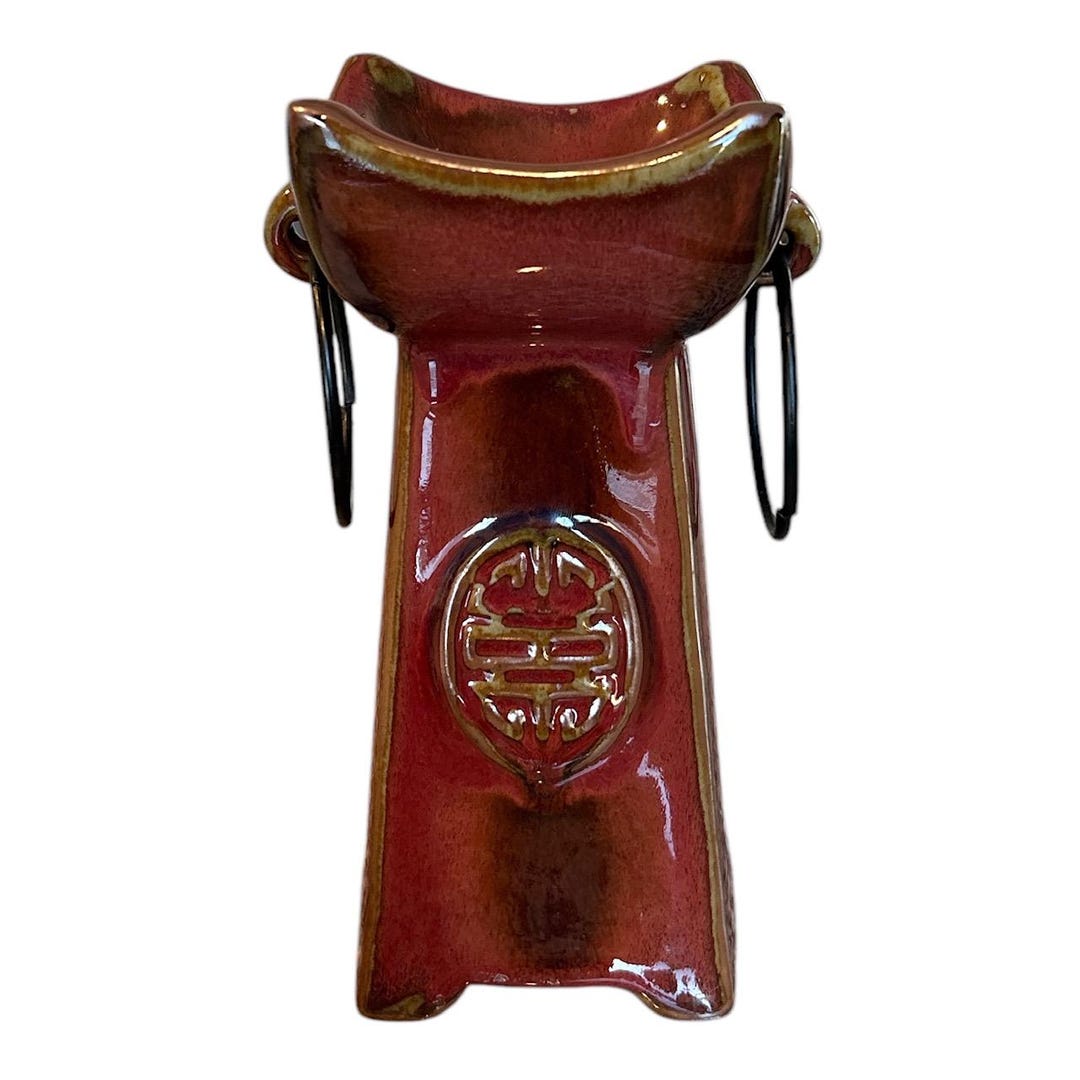 Red Ceramic Asian Themed Candle Holder With Black Metal Rings - Etsy