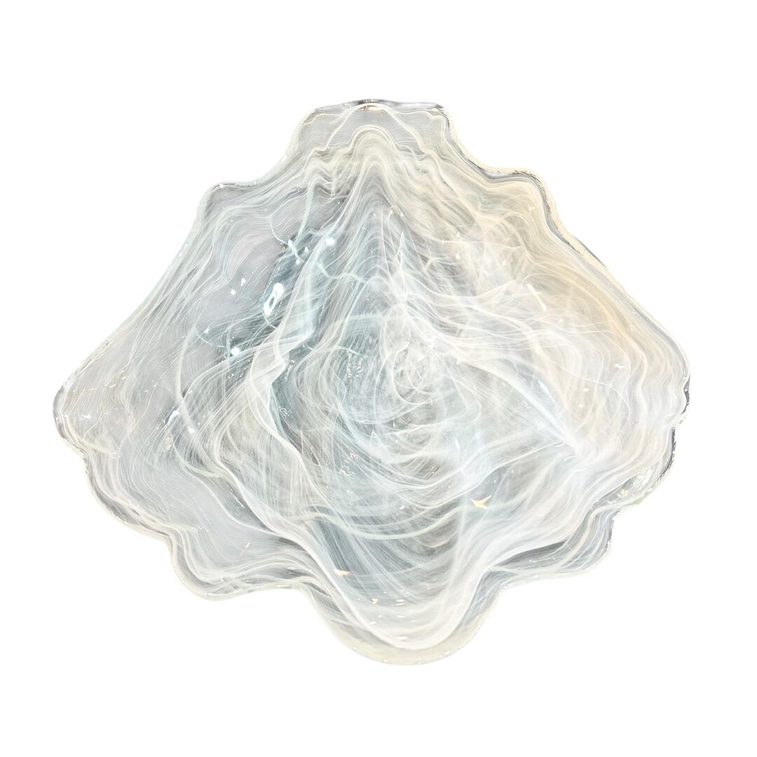 White and Clear Swirl Art Glass Seashell Shaped Serving or Decorative ...