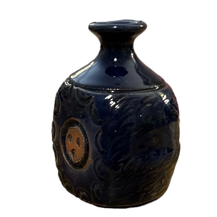 Small Dark Blue & Orange Smiley Faced Ceramic Vase - Etsy