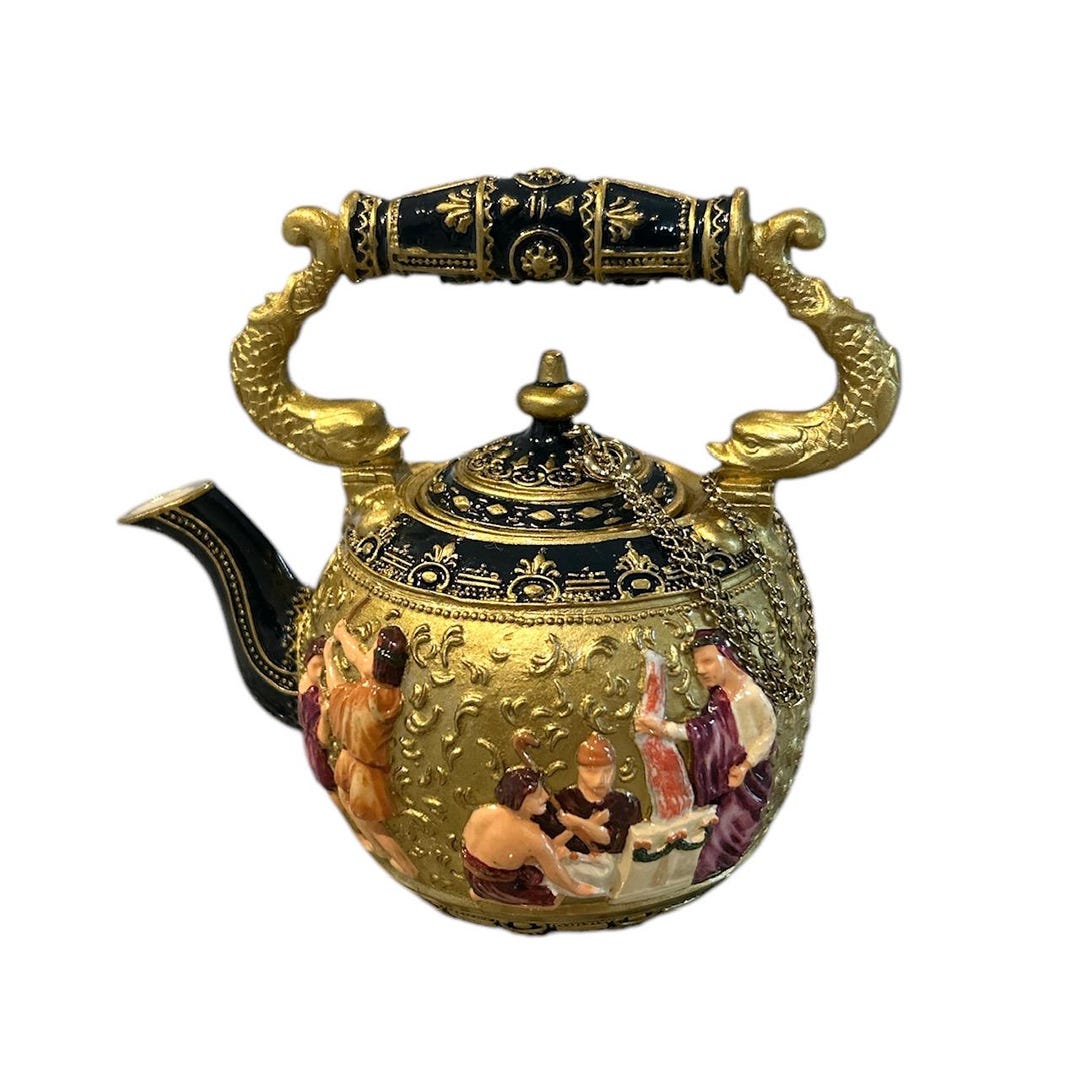 Nini VIENNA Miniature Gold Hand Painted Resin Teapot With Chained Lid ...