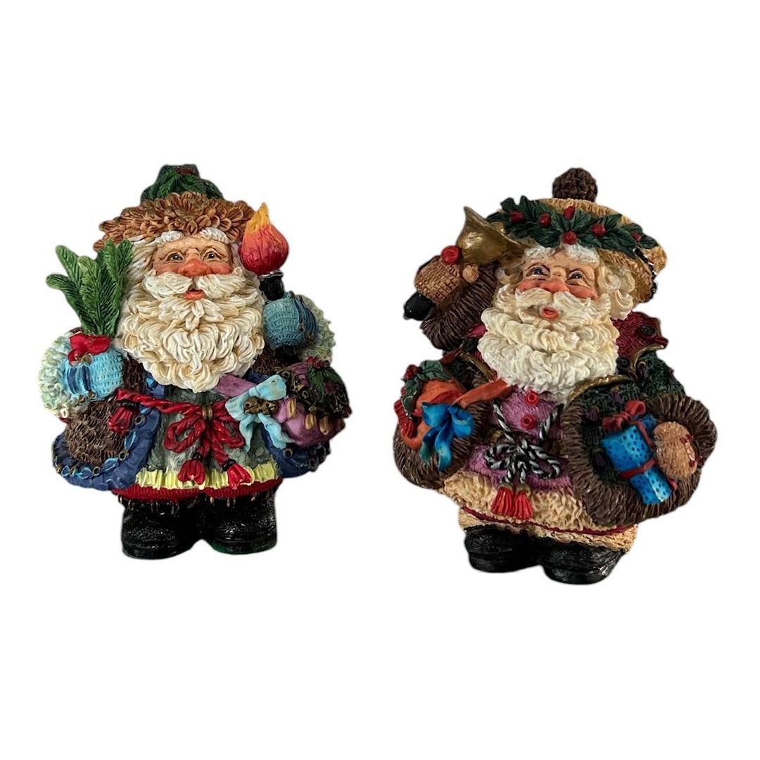 Two Vintage Crinkle Claus Resin Holiday Santa Figurines - Etsy